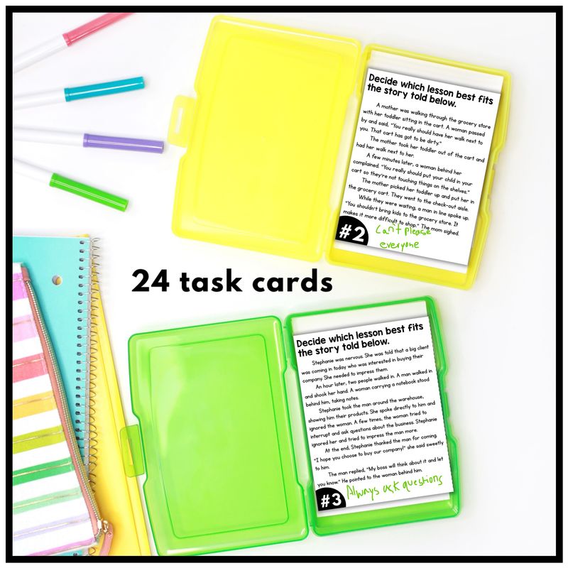 Moral of the Story Task Cards 3rd 4th 5th Grade | Reading Practice