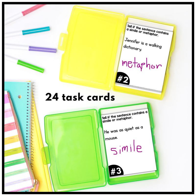 Similes and Metaphors Reading Comprehension Task Cards - The Lifetime ...