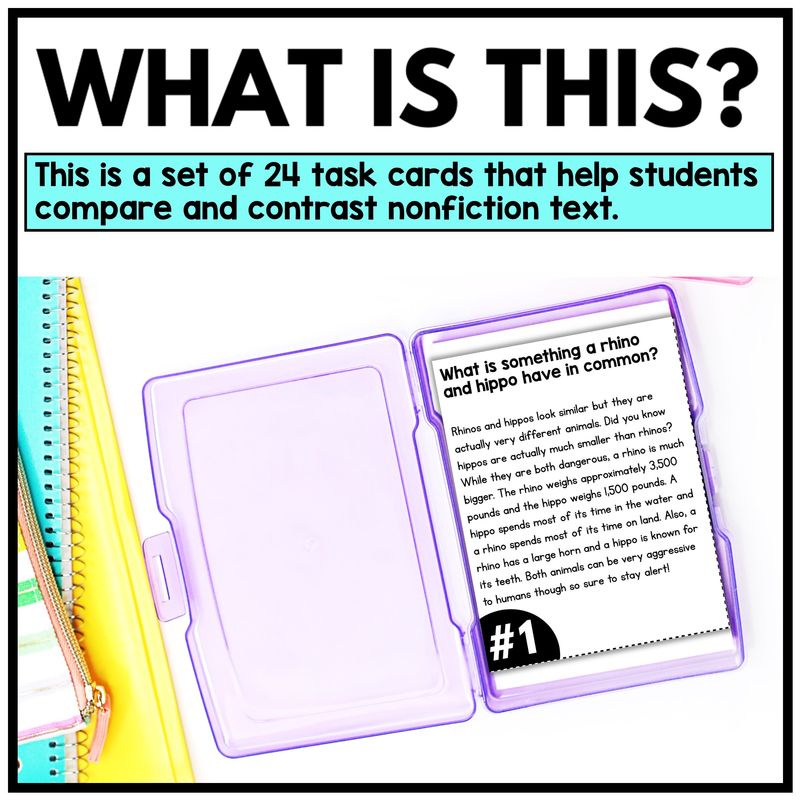 Nonfiction Compare and Contrast Task Cards 3rd 4th 5th Grade | Reading ...