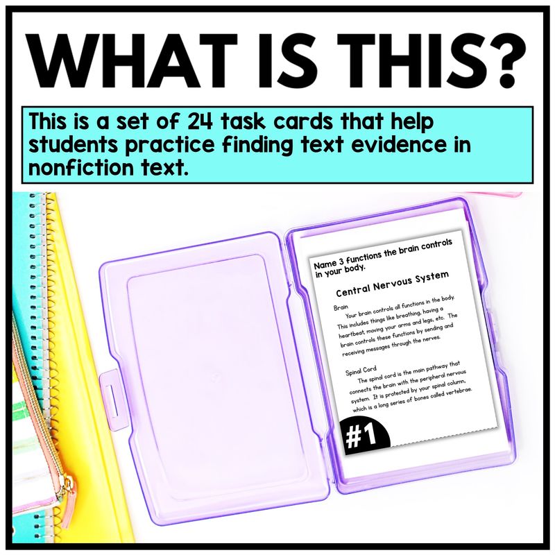 Nonfiction Text Evidence Task Cards 3rd 4th 5th Grade | Reading Practice