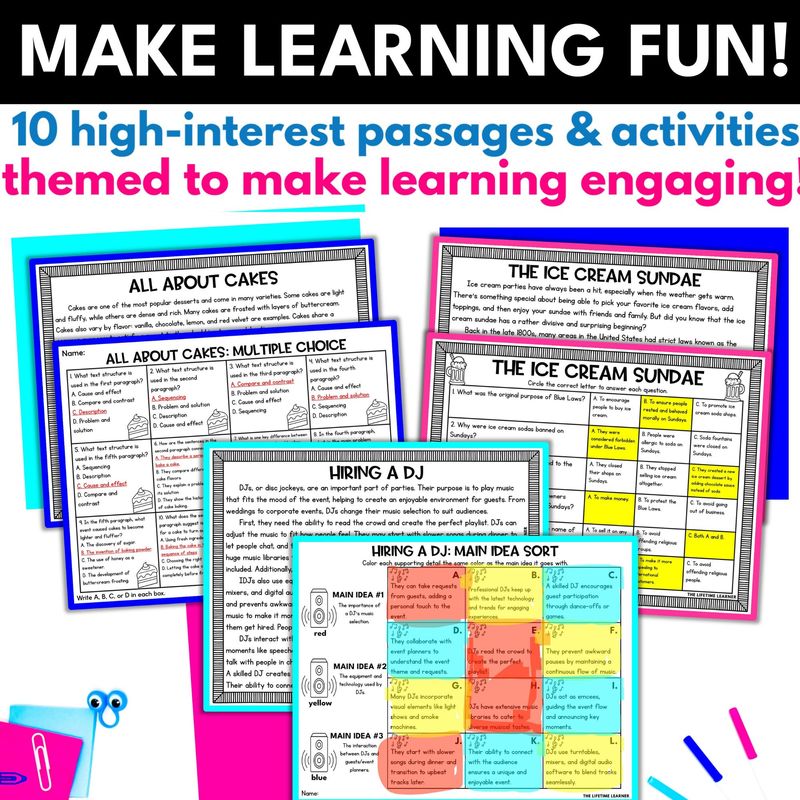 Party Reading Comprehension Passages Add On Pack - The Lifetime Learner