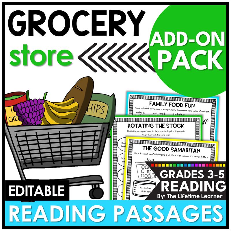 Grocery Store Reading Comprehension Passages Add On Pack - The Lifetime ...