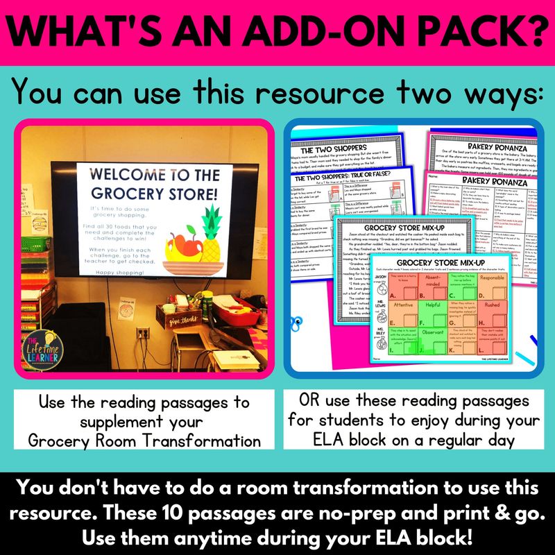 Grocery Store Reading Comprehension Passages Add On Pack - The Lifetime ...