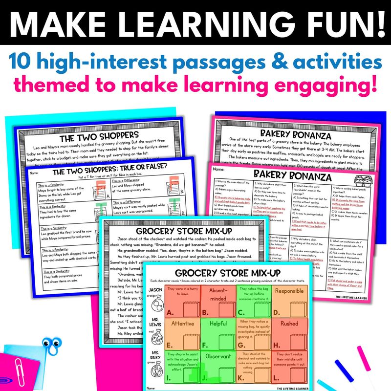 Grocery Store Reading Comprehension Passages Add On Pack - The Lifetime ...