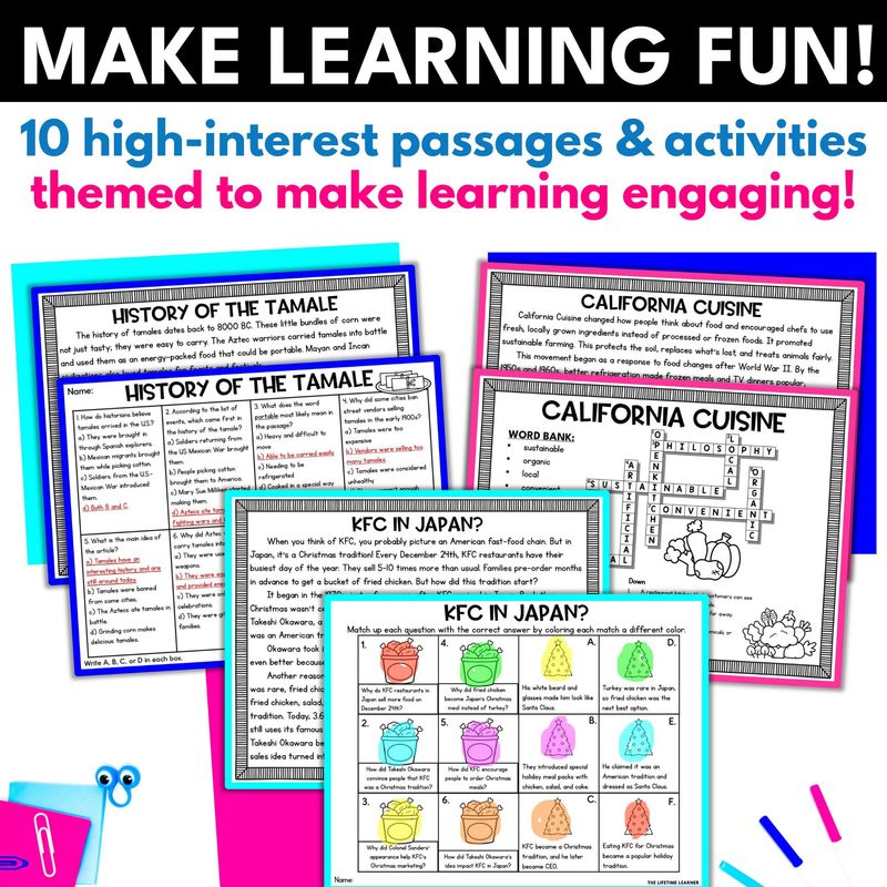 Restaurant Reading Comprehension Passages Add On Pack - The Lifetime ...