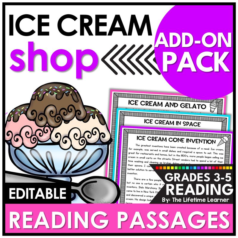 Ice Cream Reading Comprehension Passages Add On Pack - The Lifetime Learner
