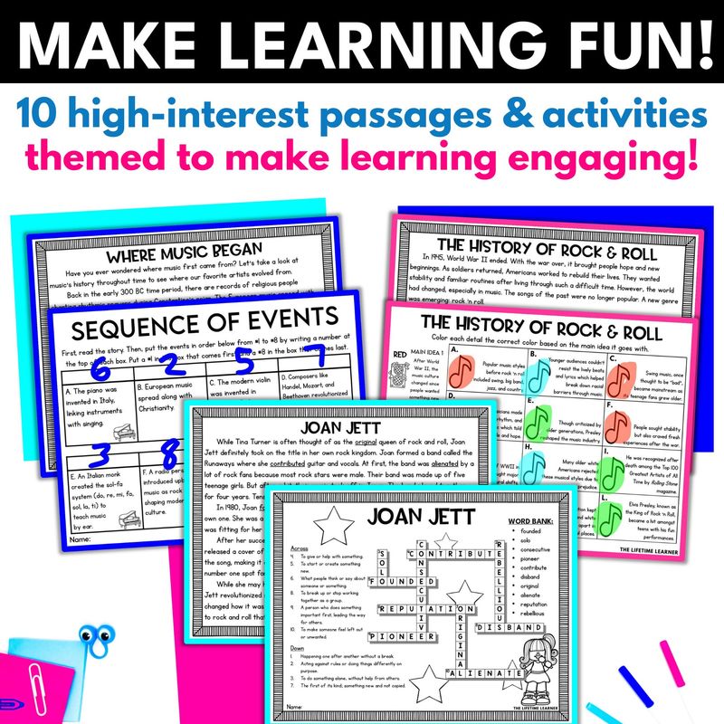 Rock Star Reading Comprehension Passages Add On Pack - The Lifetime Learner