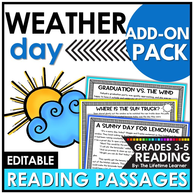 Weather Reading Comprehension Passages Add On Pack - The Lifetime Learner