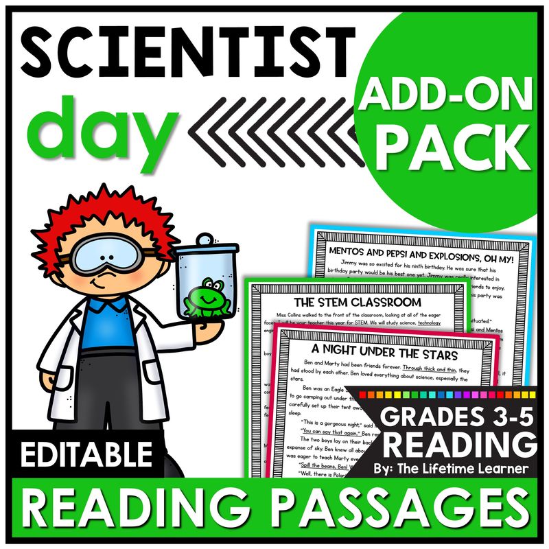 Scientist Reading Comprehension Passages Add On Pack - The Lifetime Learner
