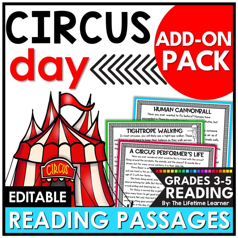 Circus Reading Comprehension Passages Add On Pack - The Lifetime Learner