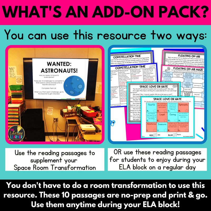 Space Reading Comprehension Passages Add On Pack - The Lifetime Learner
