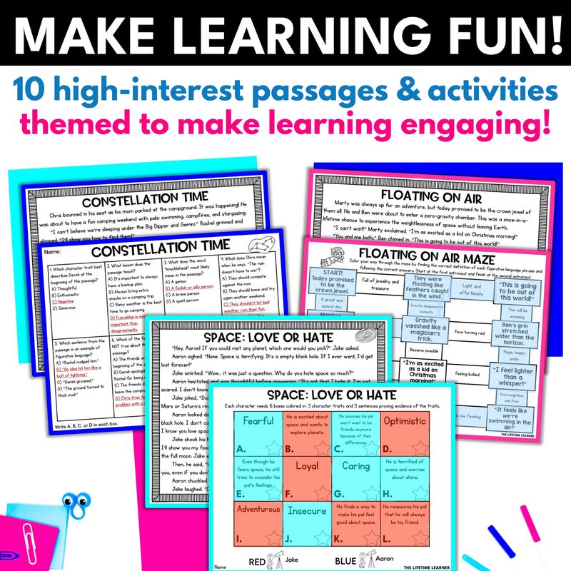 Space Reading Comprehension Passages Add On Pack - The Lifetime Learner