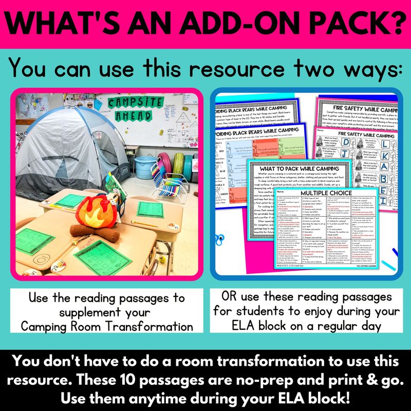 Camping Reading Comprehension Passages Add On Pack - The Lifetime Learner