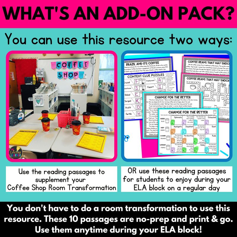 Coffee Shop Reading Comprehension Passages Add On Pack - The Lifetime ...
