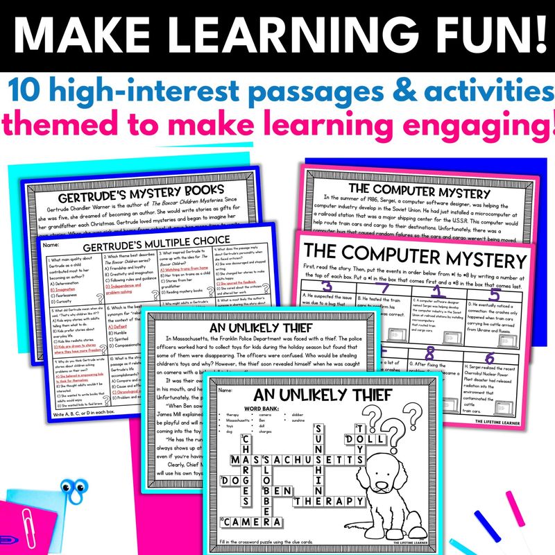 Detective Reading Comprehension Passages Add On Pack - The Lifetime Learner