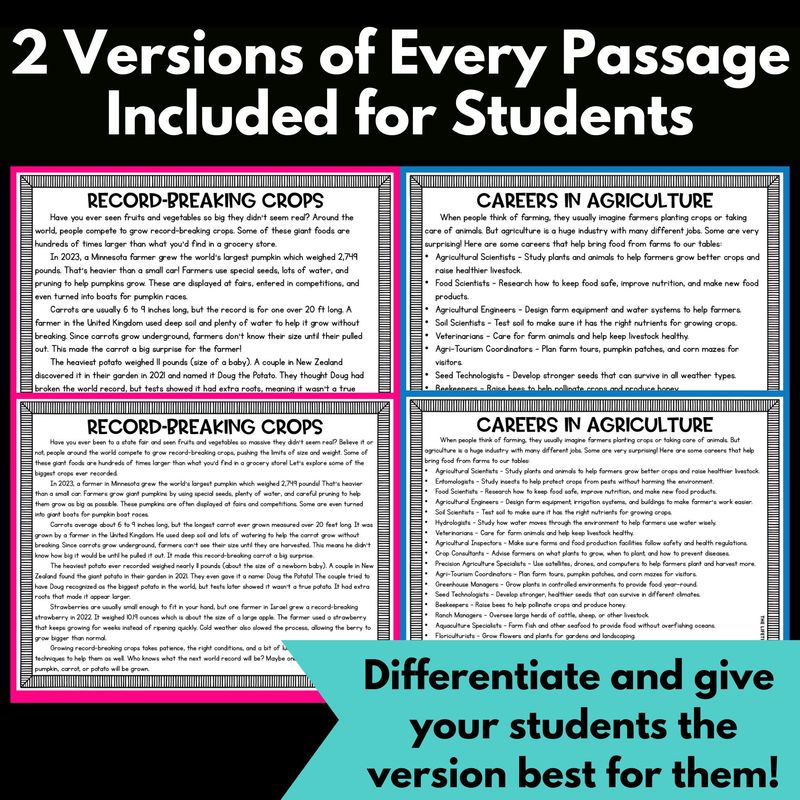 Farmer Reading Comprehension Passages Add On Pack - The Lifetime Learner
