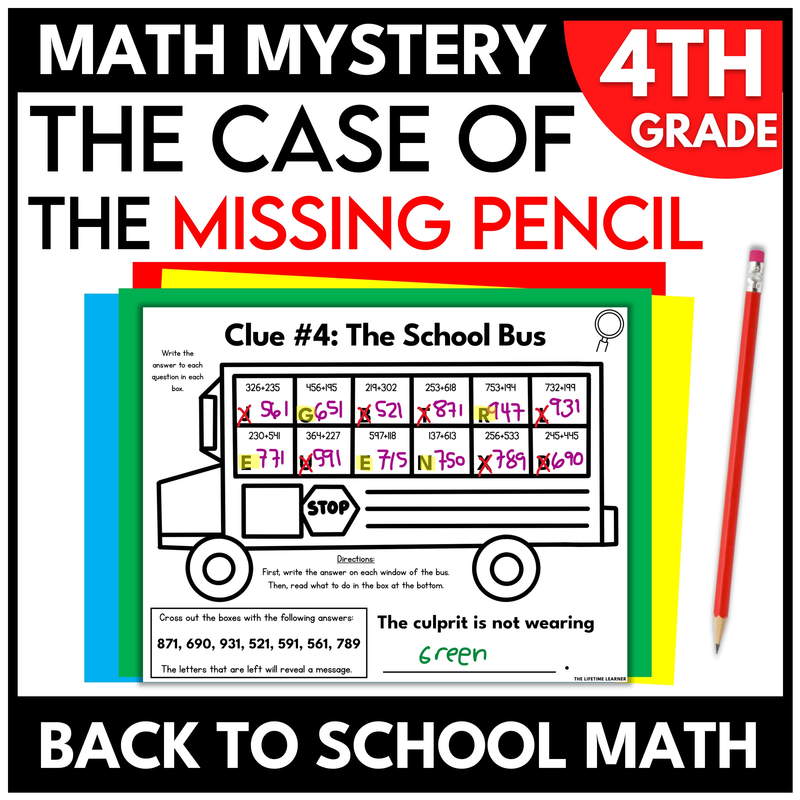 Back to School Math Mystery 4th Grade | Math Review Game