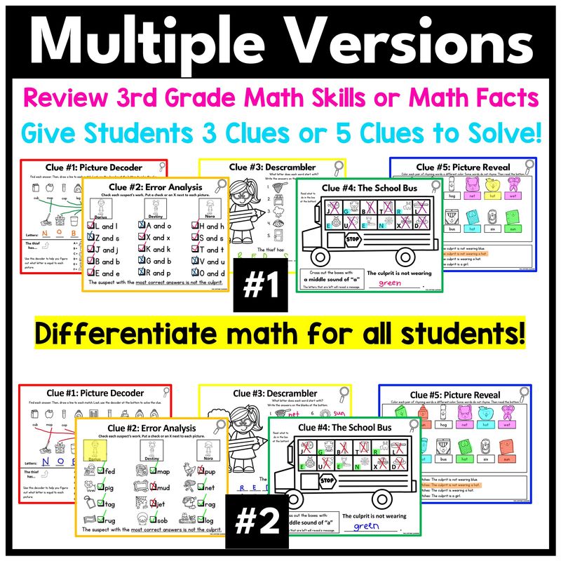 Back to School Math Mystery 4th Grade | Math Review Game