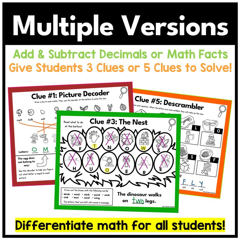 Dinosaur Math Mystery 5th Grade | Adding & Subtracting Decimals