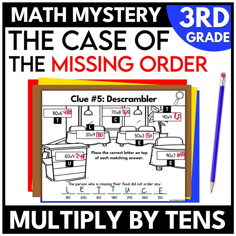 Restaurant Math Mystery 3rd Grade | Multiply by 10
