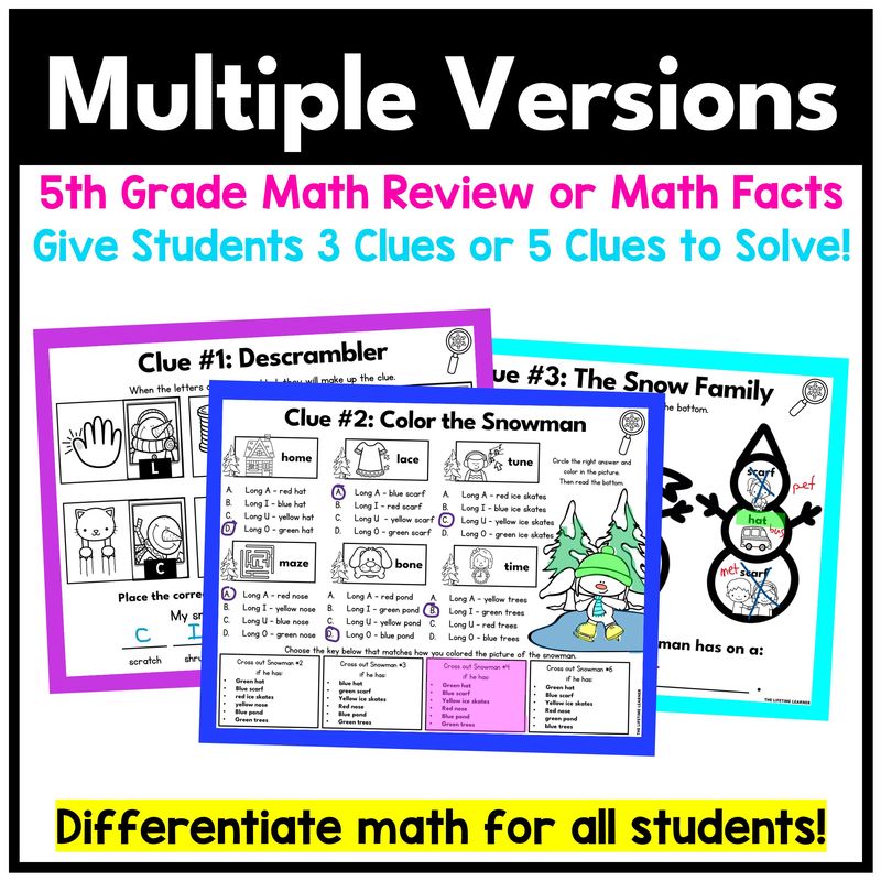 5th Grade Winter Math Mystery Math Review - The Lifetime Learner
