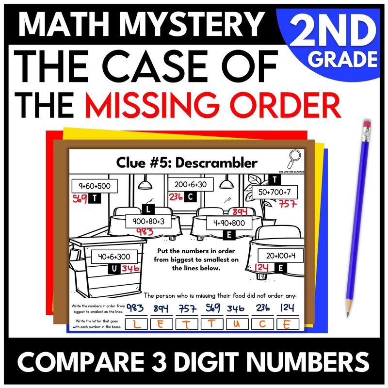 Restaurant Math Mystery 2nd Grade | Compare 3-Digit Numbers