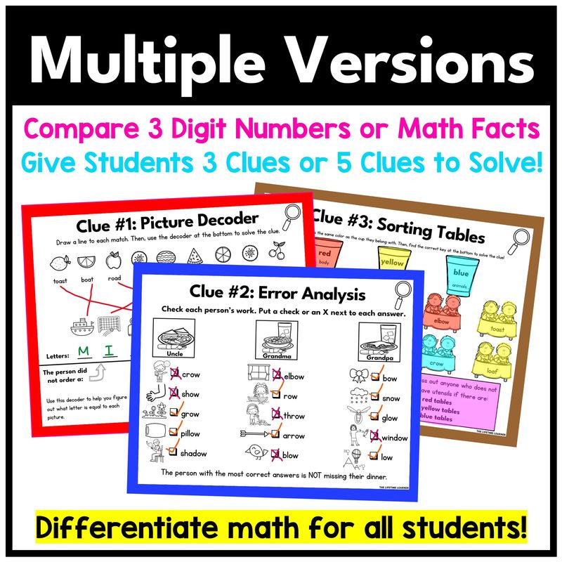 Restaurant Math Mystery 2nd Grade | Compare 3-Digit Numbers