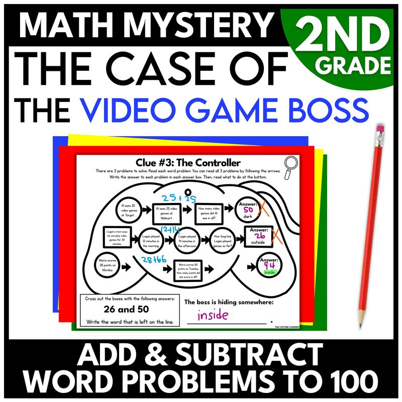 Video Game Math Mystery 2nd Grade | Word Problems 100