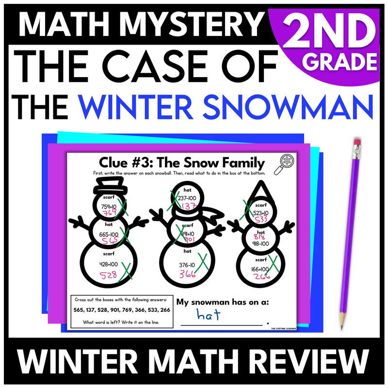2nd Grade Winter Math Mystery Math Review - The Lifetime Learner