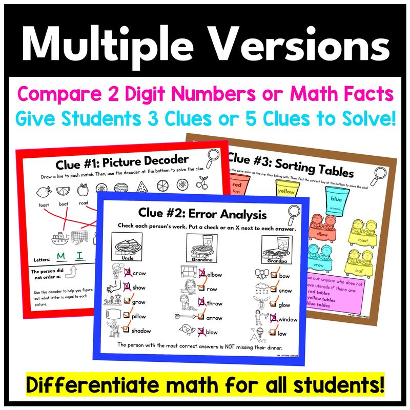 Restaurant Math Mystery 1st Grade | Comparing Two Digit Numbers