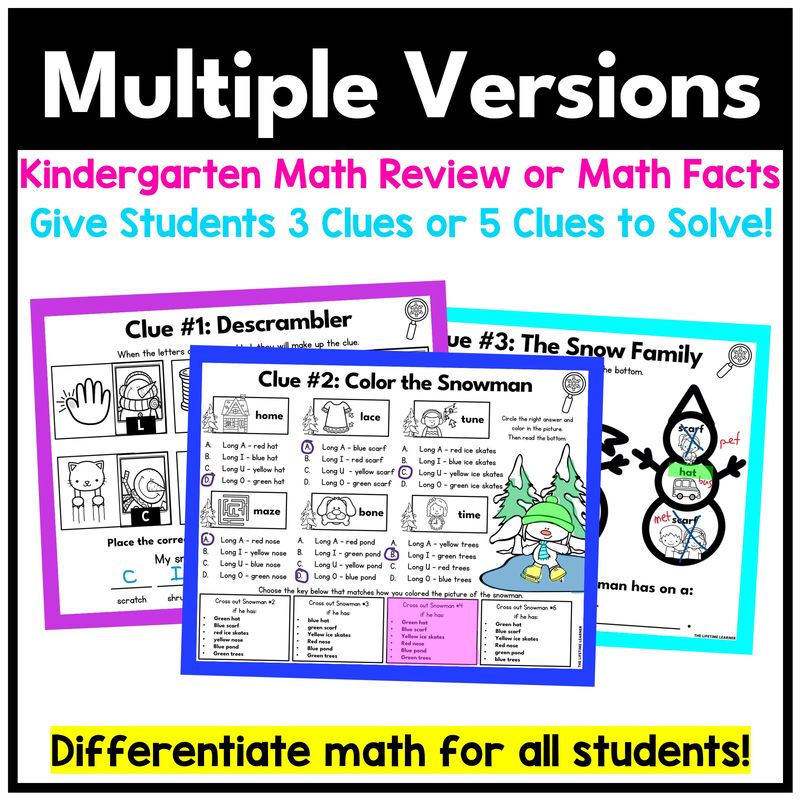 Kindergarten Winter Math Mystery Math Review - The Lifetime Learner