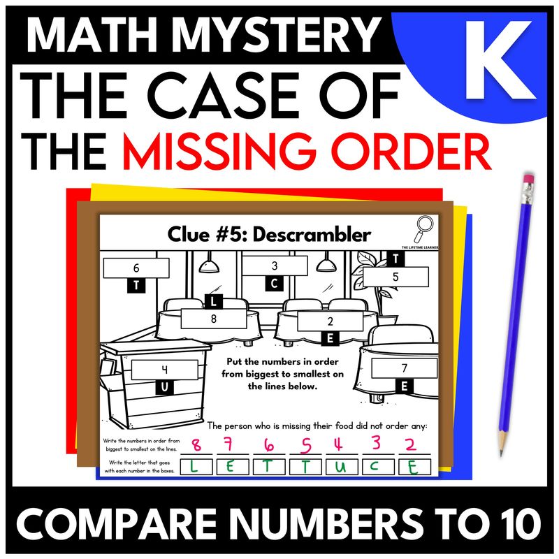 Kindergarten Comparing Numbers Math Mystery | Restaurant Theme