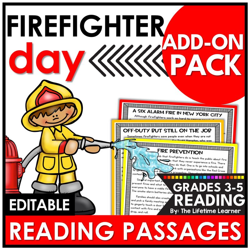 Firefighter Reading Comprehension Passages Add On Pack - The Lifetime ...