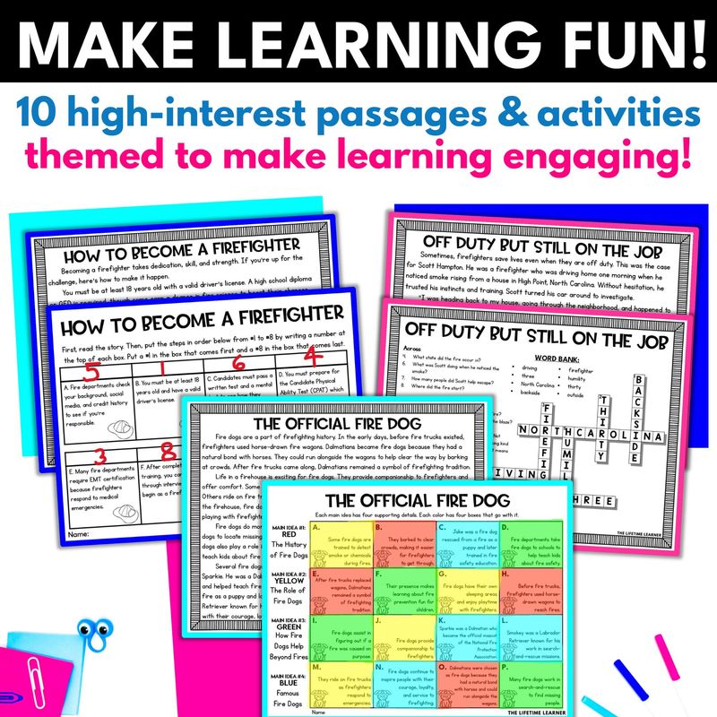 Firefighter Reading Comprehension Passages Add On Pack - The Lifetime ...