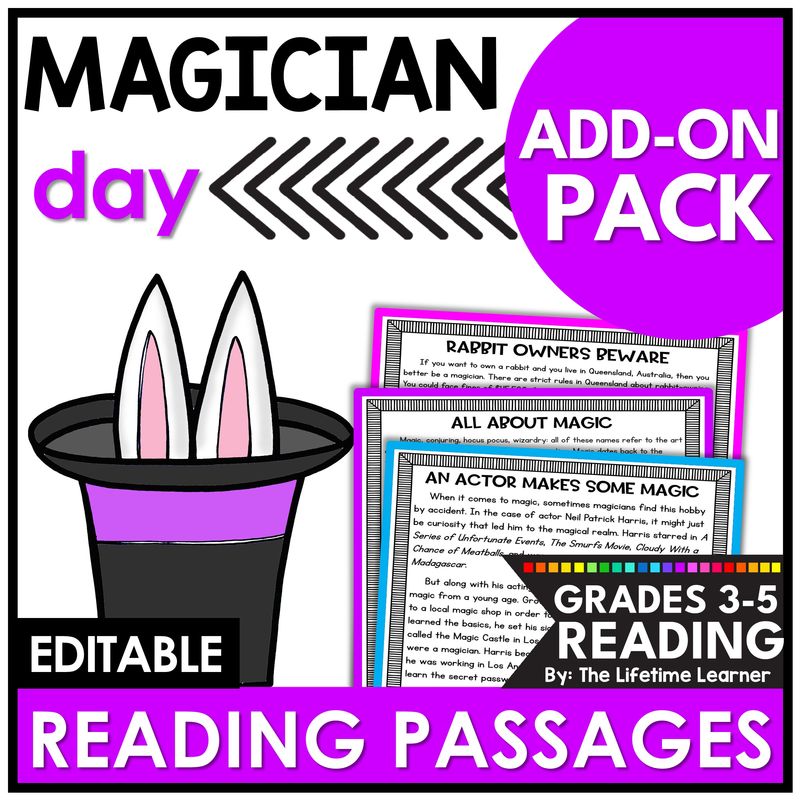 Magician Reading Comprehension Passages Add On Pack - The Lifetime Learner