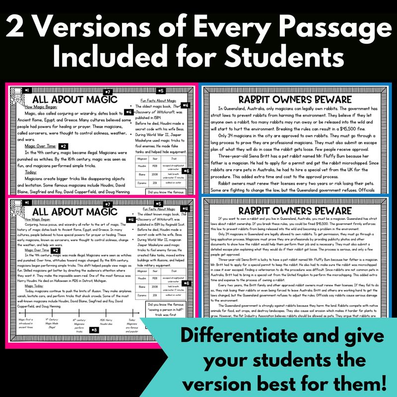 Magician Reading Comprehension Passages Add On Pack - The Lifetime Learner