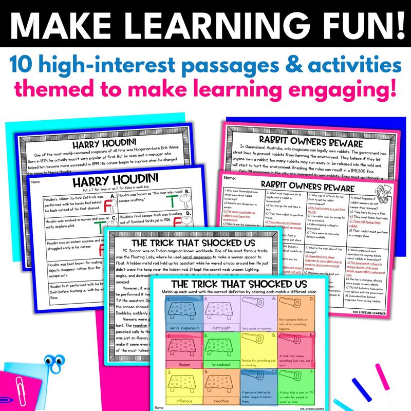 Magician Reading Comprehension Passages Add On Pack - The Lifetime Learner
