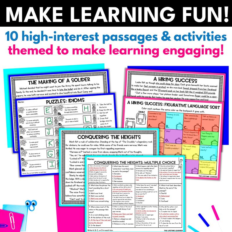 Boot Camp Reading Comprehension Passages Add On Pack - The Lifetime Learner