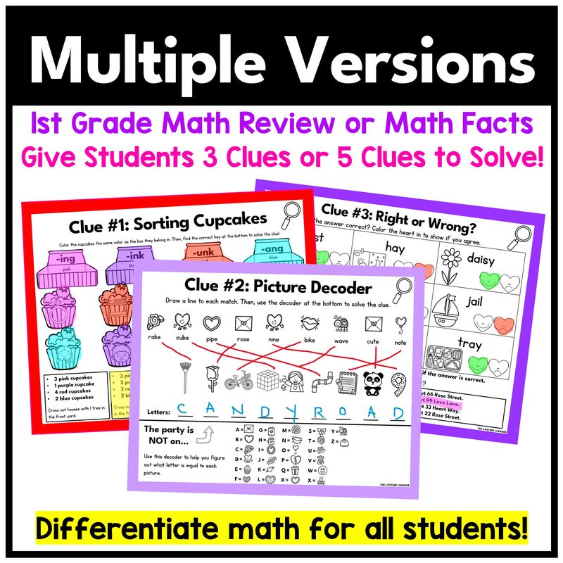 1st Grade Valentine's Day Math Mystery Math Review - The Lifetime Learner