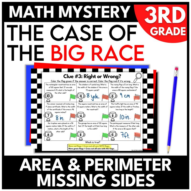Race Car Math Mystery 3rd Grade | Area & Perimeter