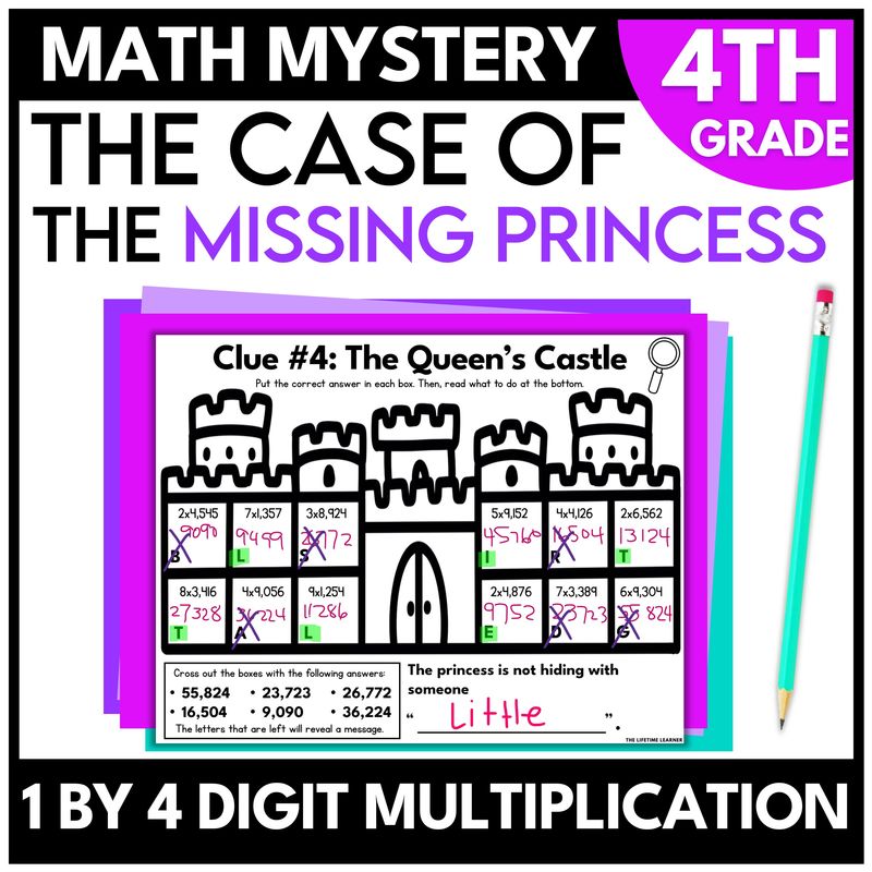 Fairy Tale Math Mystery 4th Grade | 1 by 4-Digit Multiplication