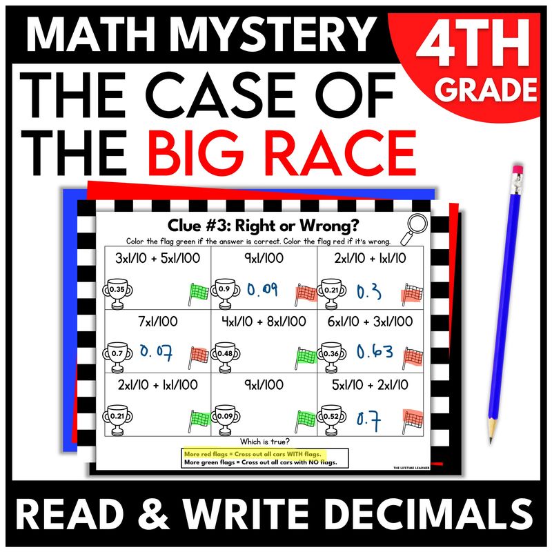 Race Car Math Mystery 4th Grade | Read and Write Decimals