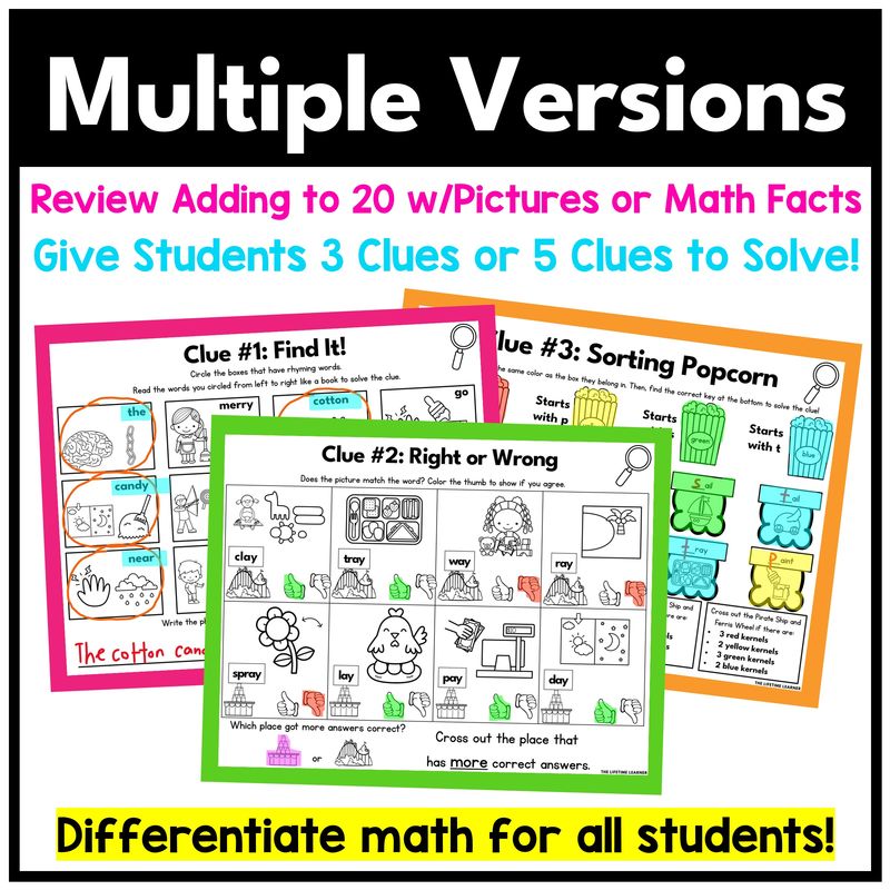 Theme Park Math Mystery 1st grade | Addition to 20 with Pictures