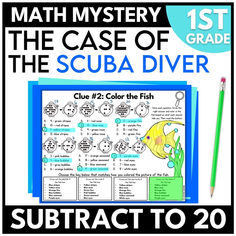 Under the Sea Math Mystery 1st Grade | Subtract to 20
