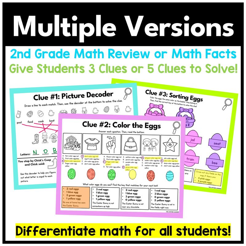 2nd Grade Easter Math Mystery Math Review - The Lifetime Learner