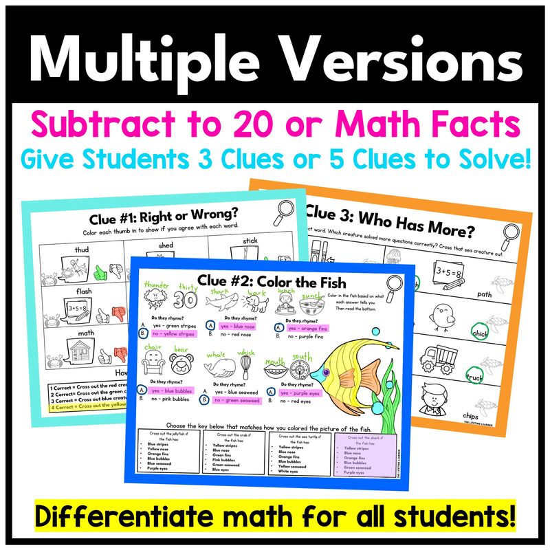 Under the Sea Math Mystery 2nd Grade | Subtract to 20