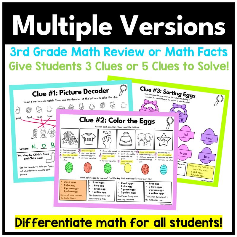 3rd Grade Easter Math Mystery Math Review - The Lifetime Learner