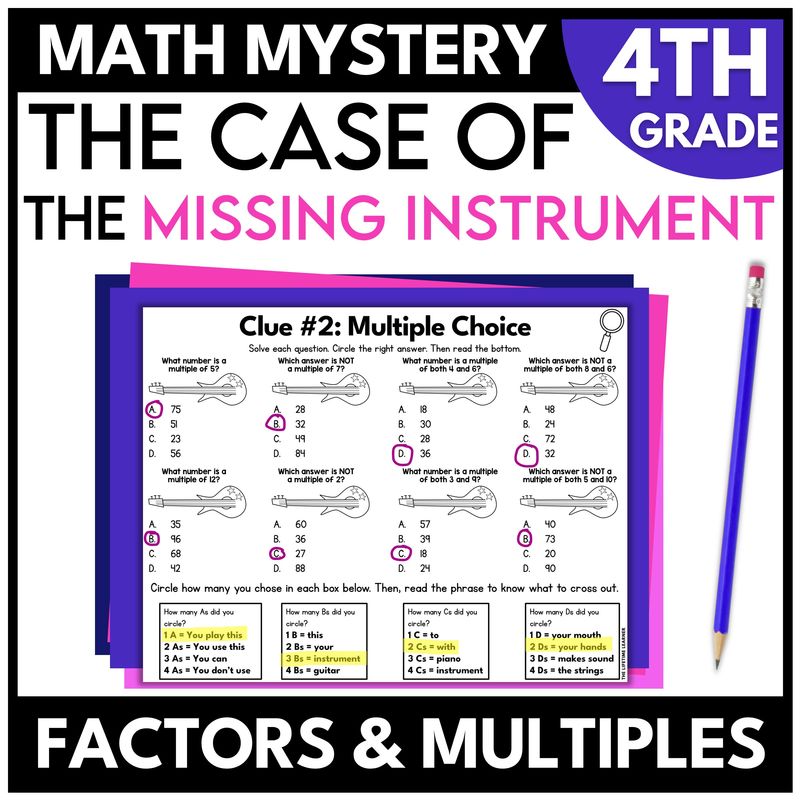 Rock Star Math Mystery 4th Grade | Factors and Multiples Review