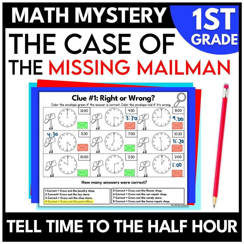 1st Grade Mail Math Mystery Tell Time to the Hour & Half Hour - The ...
