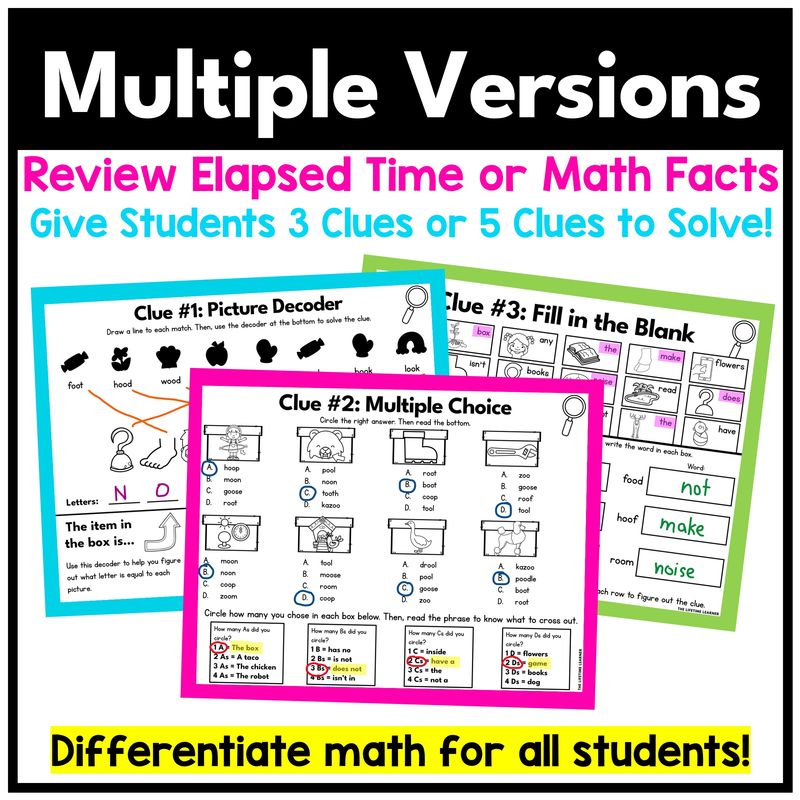 Box Math Mystery 3rd Grade | Elapsed Time